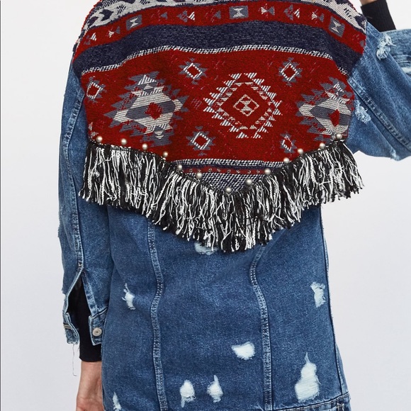 Zara | Jackets & Coats | Zara Denim Fringe Jacket | Poshmark